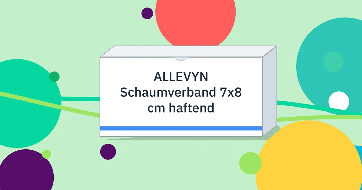 Symbolbild: Packung mit der Aufschrift ALLEVYN Schaumverband 7x8 cm haftend (PZN 19137859) – Verfügbarkeit und Bezug in Apotheken in Frankfurt am Main