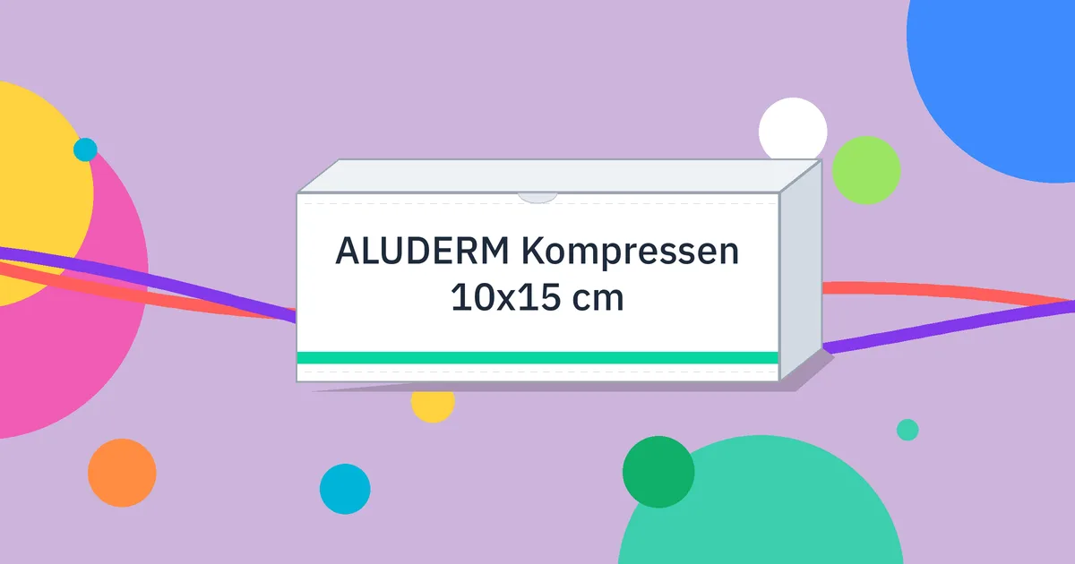 Symbolbild: Packung mit der Aufschrift ALUDERM Kompressen 10x15 cm (PZN 03147258) – Verfügbarkeit und Bezug in Apotheken in Frankfurt am Main
