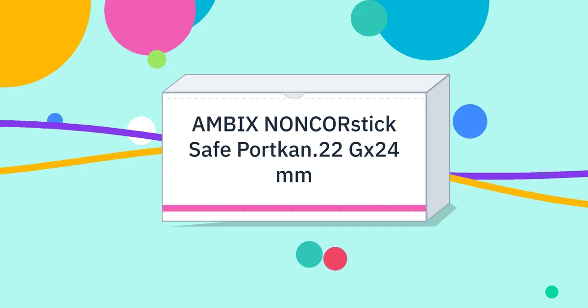 Symbolbild: Packung mit der Aufschrift AMBIX NONCORstick Safe Portkan.22 Gx24 mm (PZN 18747567) – Verfügbarkeit und Bezug in Apotheken in Frankfurt am Main