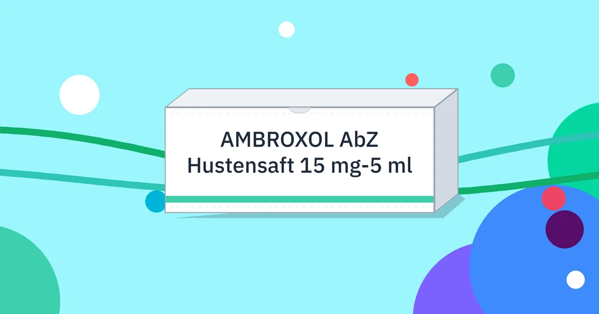 Symbolbild: Packung mit der Aufschrift AMBROXOL AbZ Hustensaft 15 mg-5 ml (PZN 02058541) – Verfügbarkeit und Bezug in Apotheken in Frankfurt am Main