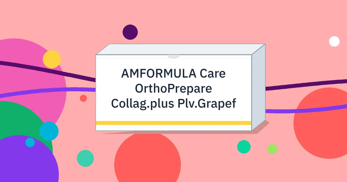 Symbolbild: Packung mit der Aufschrift AMFORMULA Care OrthoPrepare Collag.plus Plv.Grapef (PZN 19273930) – Verfügbarkeit und Bezug in Apotheken in Frankfurt am Main