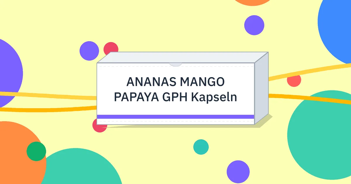 Symbolbild: Packung mit der Aufschrift ANANAS MANGO PAPAYA GPH Kapseln (PZN 03433076) – Verfügbarkeit und Bezug in Apotheken in Frankfurt am Main
