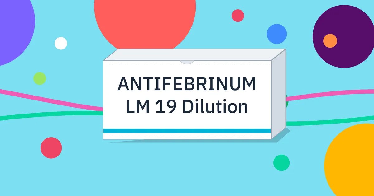 Symbolbild: Packung mit der Aufschrift ANTIFEBRINUM LM 19 Dilution (PZN 13371778) – Verfügbarkeit und Bezug in Apotheken in Frankfurt am Main