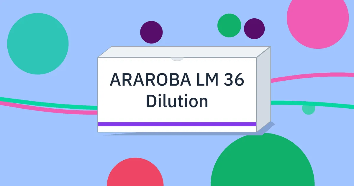 Symbolbild: Packung mit der Aufschrift ARAROBA LM 36 Dilution (PZN 13386107) – Verfügbarkeit und Bezug in Apotheken in Frankfurt am Main