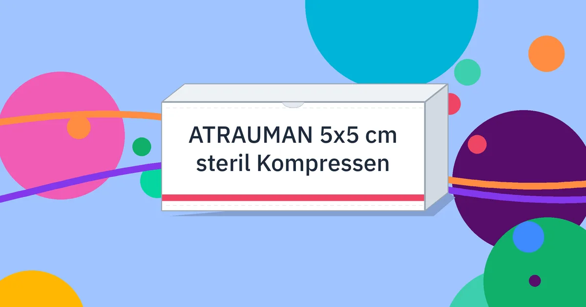 Symbolbild: Packung mit der Aufschrift ATRAUMAN 5x5 cm steril Kompressen (PZN 12564765) – Verfügbarkeit und Bezug in Apotheken in Frankfurt am Main