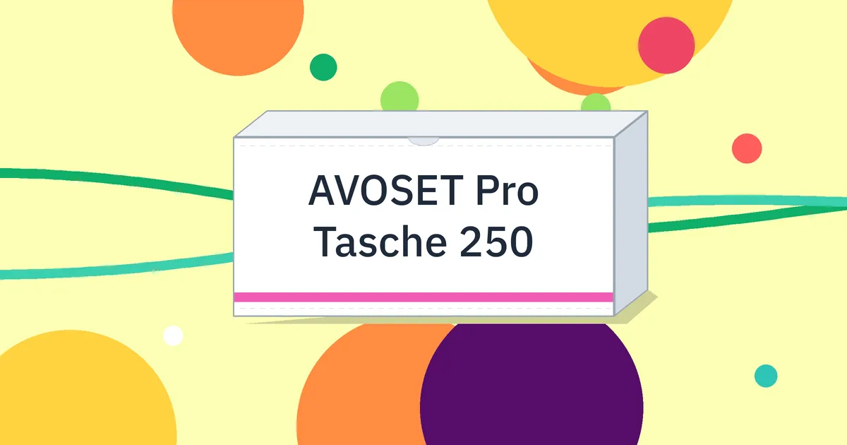 Symbolbild: Packung mit der Aufschrift AVOSET Pro Tasche 250 (PZN 19493353) – Verfügbarkeit und Bezug in Apotheken in Frankfurt am Main