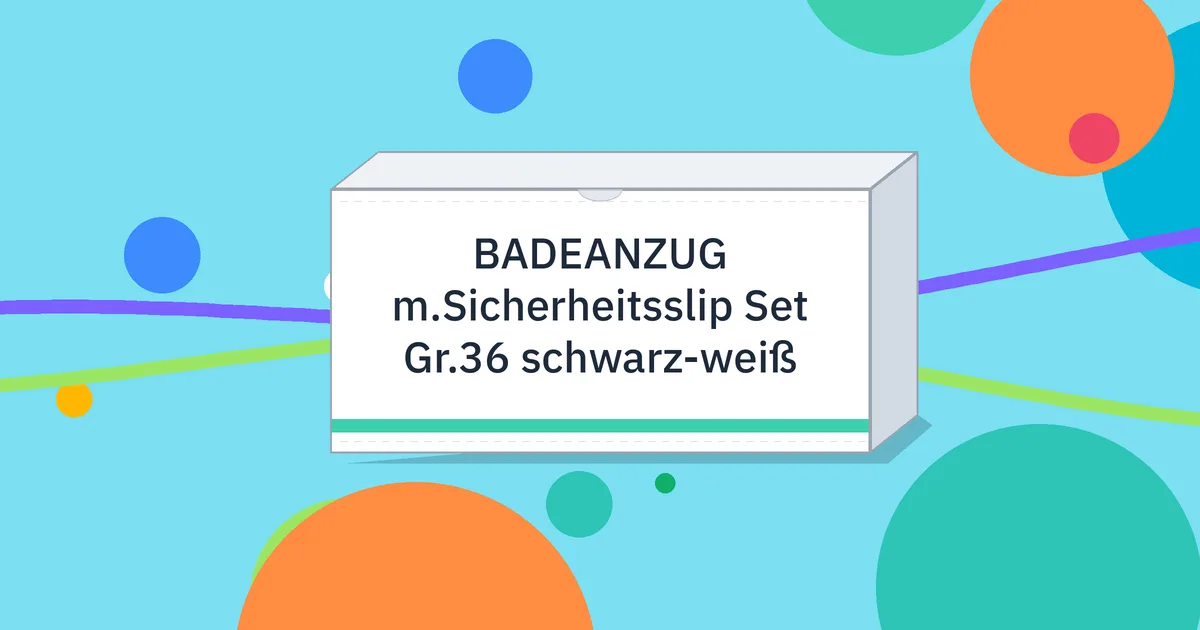 Symbolbild: Packung mit der Aufschrift BADEANZUG m.Sicherheitsslip Set Gr.36 schwarz-weiß (PZN 15263691) – Verfügbarkeit und Bezug in Apotheken in Frankfurt am Main