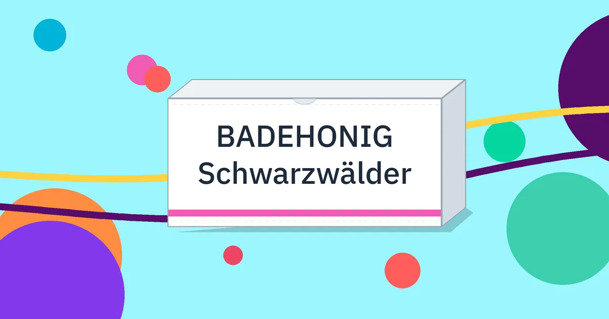 Symbolbild: Packung mit der Aufschrift BADEHONIG Schwarzwälder (PZN 19961179) – Verfügbarkeit und Bezug in Apotheken in Frankfurt am Main