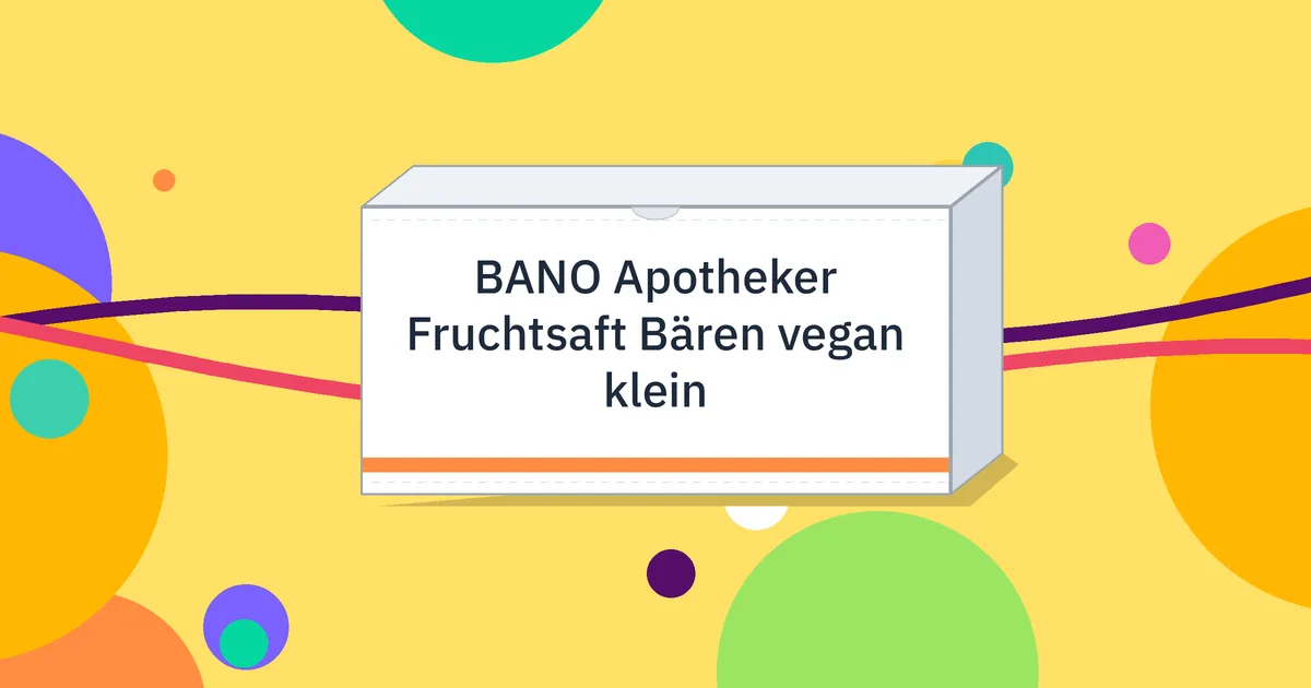 Symbolbild: Packung mit der Aufschrift BANO Apotheker Fruchtsaft Bären vegan klein (PZN 16135280) – Verfügbarkeit und Bezug in Apotheken in Frankfurt am Main