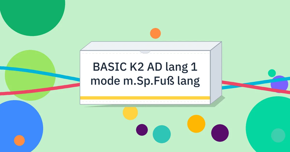 Symbolbild: Packung mit der Aufschrift BASIC K2 AD lang 1 mode m.Sp.Fuß lang (PZN 20263687) – Verfügbarkeit und Bezug in Apotheken in Frankfurt am Main