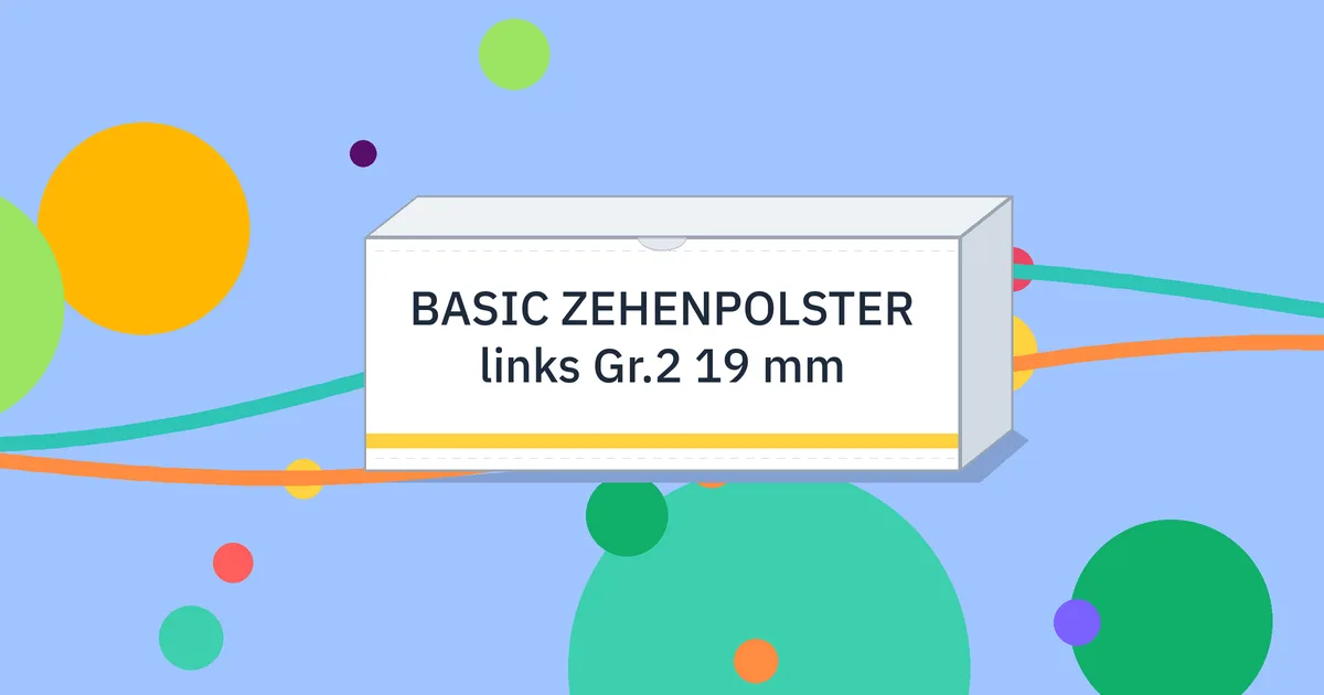 Symbolbild: Packung mit der Aufschrift BASIC ZEHENPOLSTER links Gr.2 19 mm (PZN 15380847) – Verfügbarkeit und Bezug in Apotheken in Frankfurt am Main