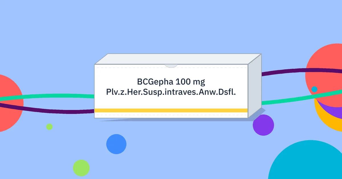 Symbolbild: Packung mit der Aufschrift BCGepha 100 mg Plv.z.Her.Susp.intraves.Anw.Dsfl. (PZN 20378255) – Verfügbarkeit und Bezug in Apotheken in Frankfurt am Main
