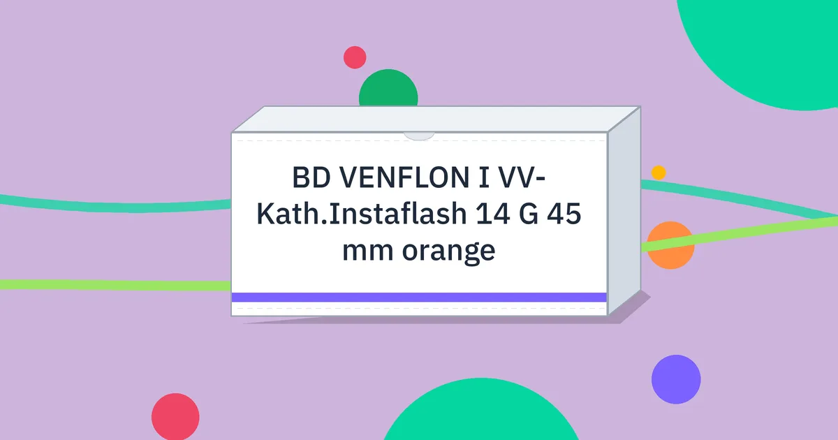 Symbolbild: Packung mit der Aufschrift BD VENFLON I VV-Kath.Instaflash 14 G 45 mm orange (PZN 20273993) – Verfügbarkeit und Bezug in Apotheken in Frankfurt am Main