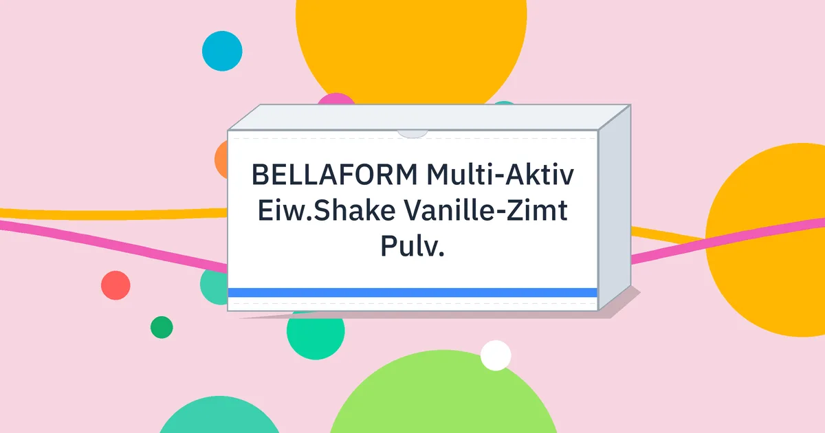 Symbolbild: Packung mit der Aufschrift BELLAFORM Multi-Aktiv Eiw.Shake Vanille-Zimt Pulv. (PZN 15247433) – Verfügbarkeit und Bezug in Apotheken in Frankfurt am Main