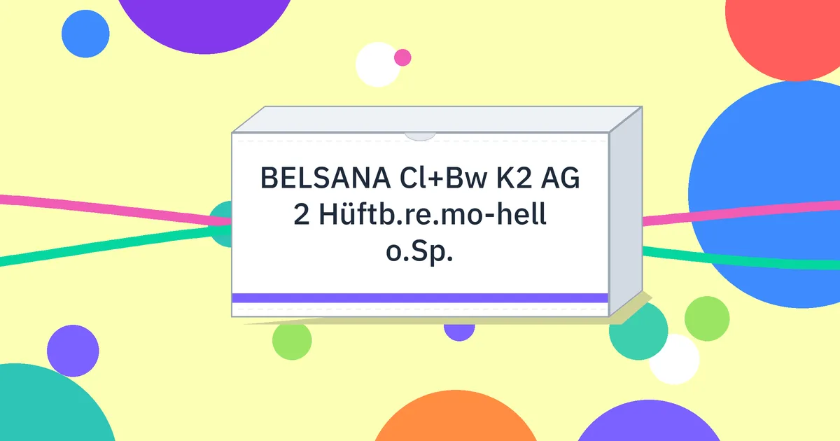 Symbolbild: Packung mit der Aufschrift BELSANA Cl+Bw K2 AG 2 Hüftb.re.mo-hell o.Sp. (PZN 12254148) – Verfügbarkeit und Bezug in Apotheken in Frankfurt am Main