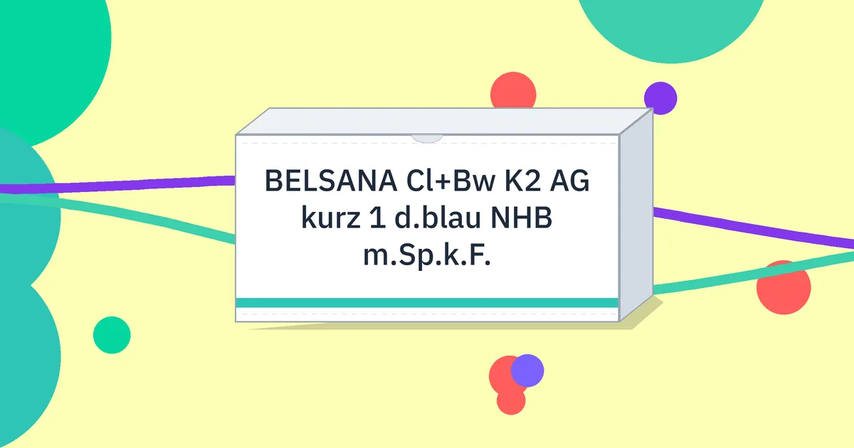 Symbolbild: Packung mit der Aufschrift BELSANA Cl+Bw K2 AG kurz 1 d.blau NHB m.Sp.k.F. (PZN 15626863) – Verfügbarkeit und Bezug in Apotheken in Frankfurt am Main