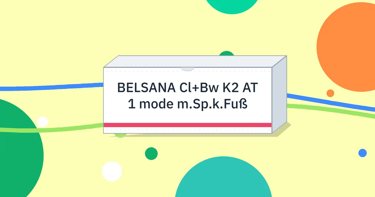 Symbolbild: Packung mit der Aufschrift BELSANA Cl+Bw K2 AT 1 mode m.Sp.k.Fuß (PZN 12249064) – Verfügbarkeit und Bezug in Apotheken in Frankfurt am Main
