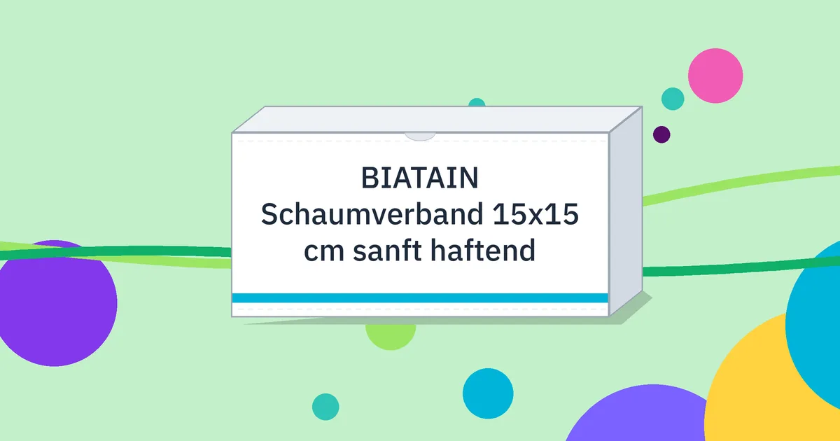 Symbolbild: Packung mit der Aufschrift BIATAIN Schaumverband 15x15 cm sanft haftend (PZN 19908831) – Verfügbarkeit und Bezug in Apotheken in Frankfurt am Main