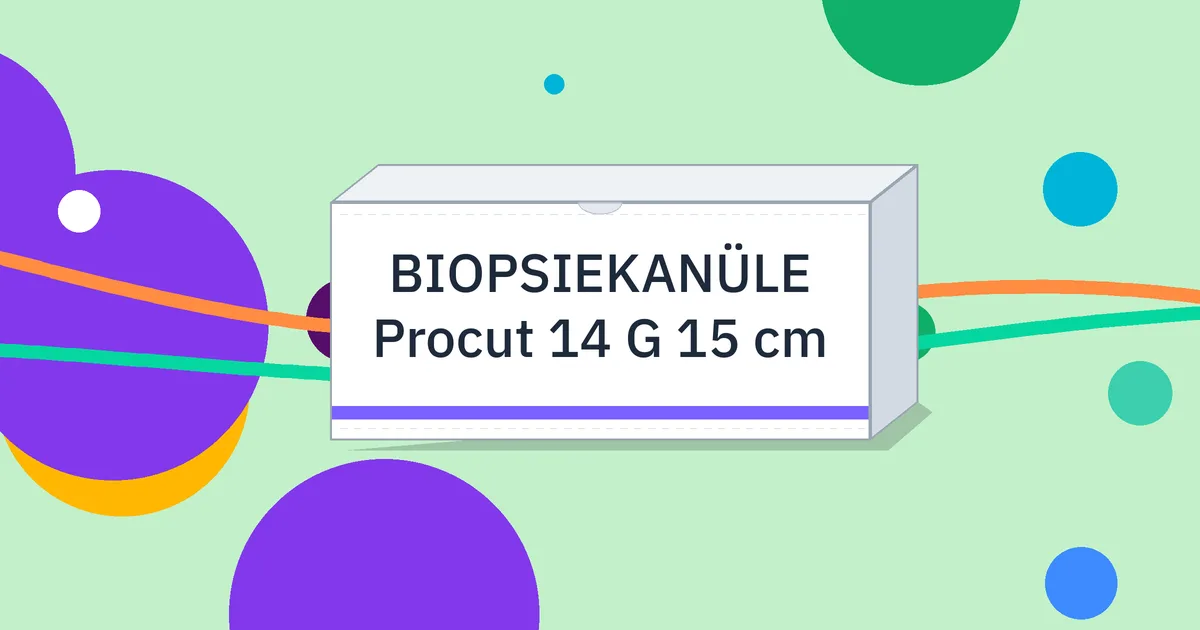 Symbolbild: Packung mit der Aufschrift BIOPSIEKANÜLE Procut 14 G 15 cm (PZN 00437458) – Verfügbarkeit und Bezug in Apotheken in Frankfurt am Main