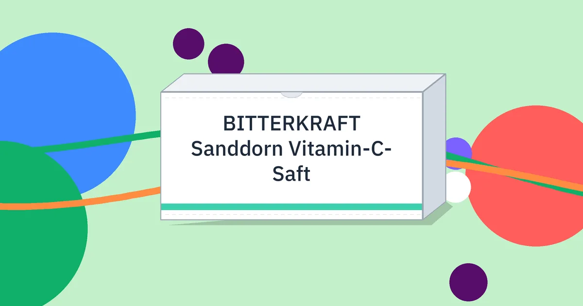 Symbolbild: Packung mit der Aufschrift BITTERKRAFT Sanddorn Vitamin-C-Saft (PZN 19361539) – Verfügbarkeit und Bezug in Apotheken in Frankfurt am Main