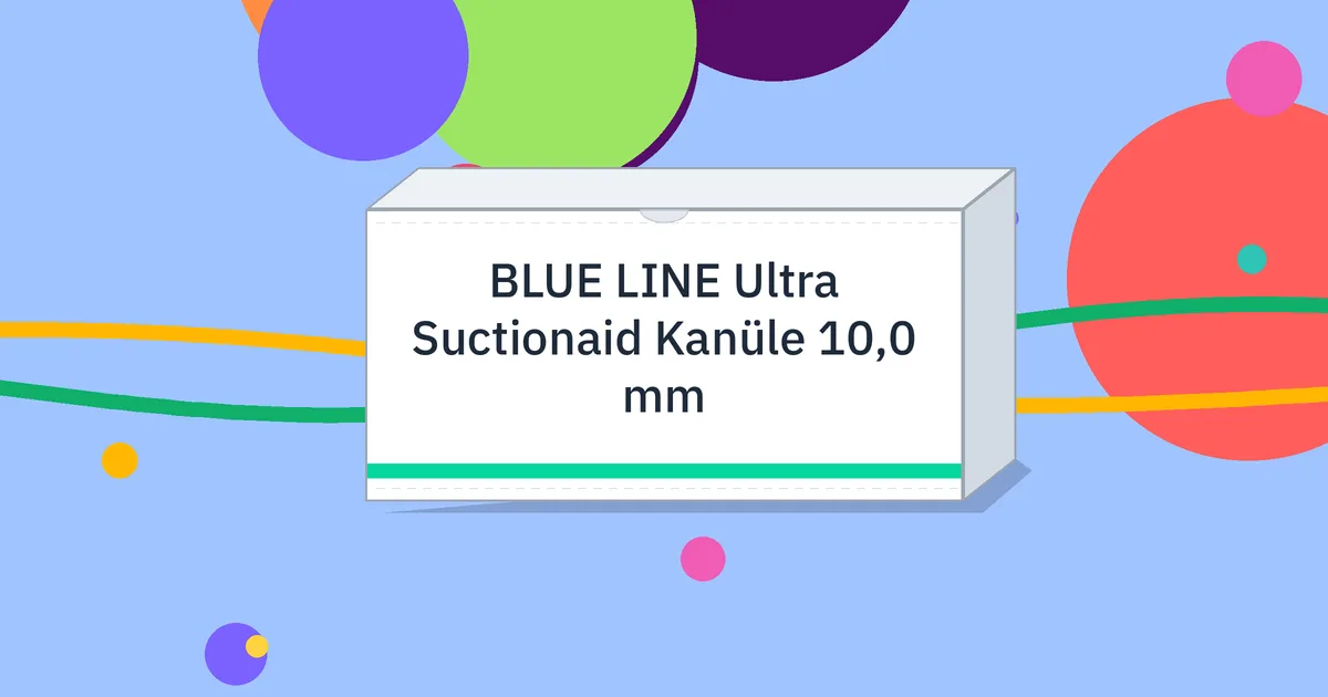 Symbolbild: Packung mit der Aufschrift BLUE LINE Ultra Suctionaid Kanüle 10,0 mm (PZN 02189585) – Verfügbarkeit und Bezug in Apotheken in Frankfurt am Main