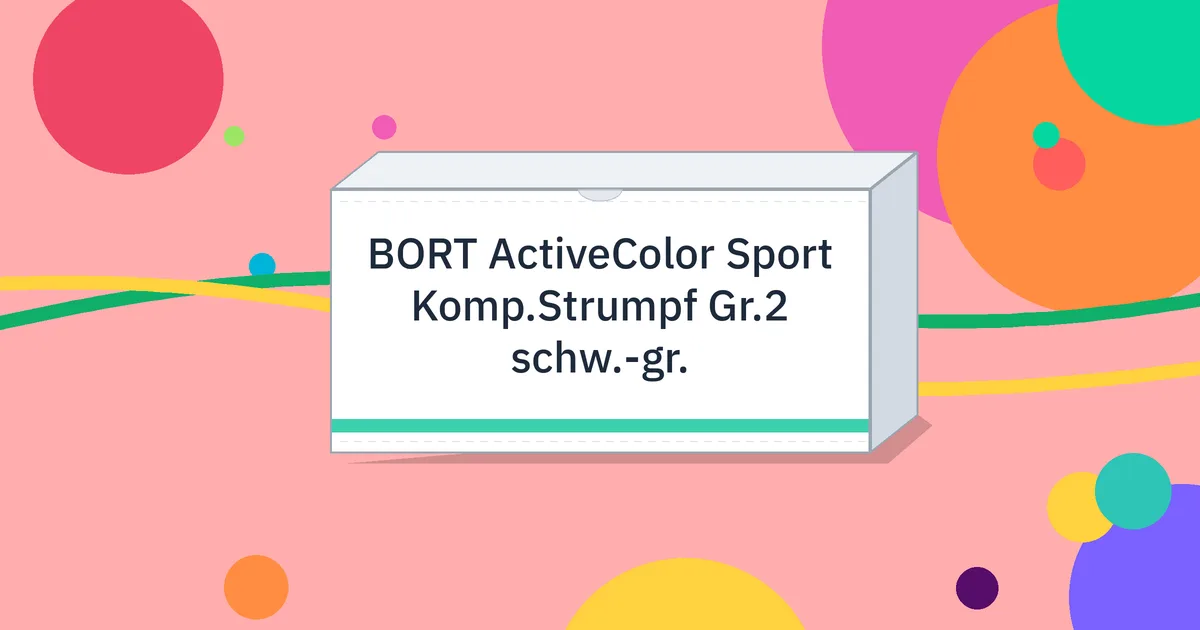 Symbolbild: Packung mit der Aufschrift BORT ActiveColor Sport Komp.Strumpf Gr.2 schw.-gr. (PZN 12574226) – Verfügbarkeit und Bezug in Apotheken in Frankfurt am Main