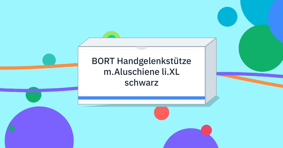 Symbolbild: Packung mit der Aufschrift BORT Handgelenkstütze m.Aluschiene li.XL schwarz (PZN 05539471) – Verfügbarkeit und Bezug in Apotheken in Frankfurt am Main