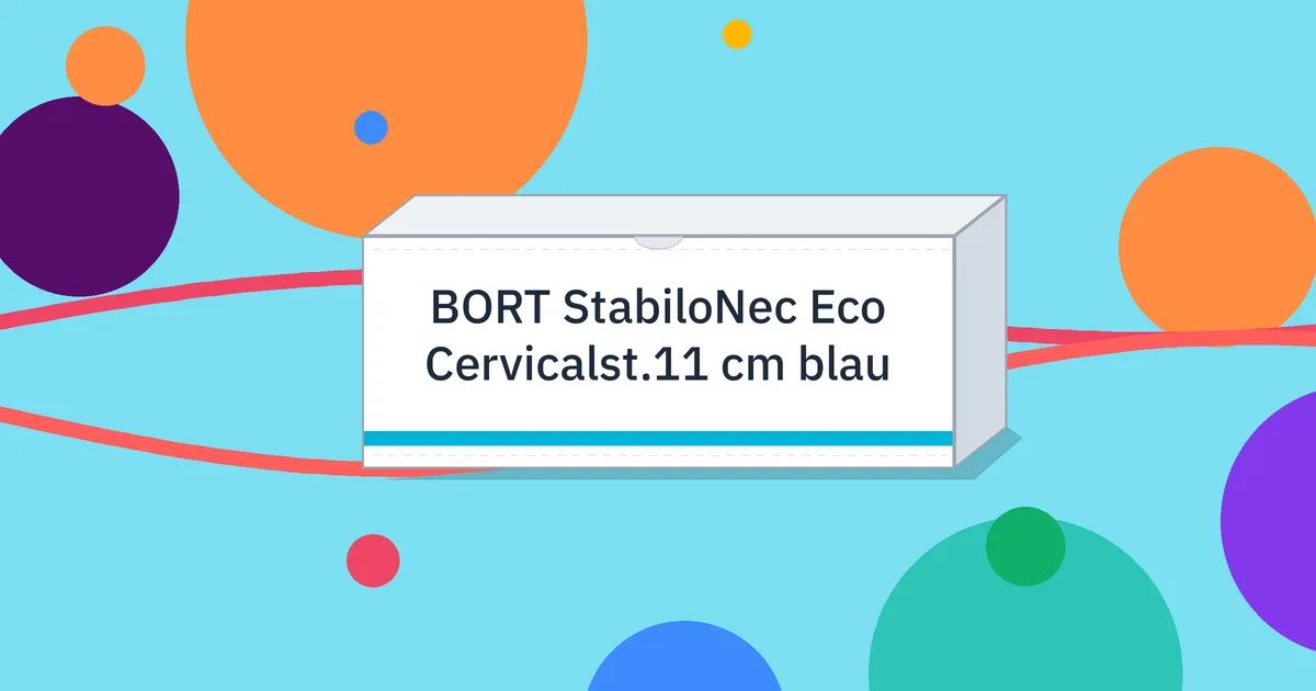Symbolbild: Packung mit der Aufschrift BORT StabiloNec Eco Cervicalst.11 cm blau (PZN 06477281) – Verfügbarkeit und Bezug in Apotheken in Frankfurt am Main
