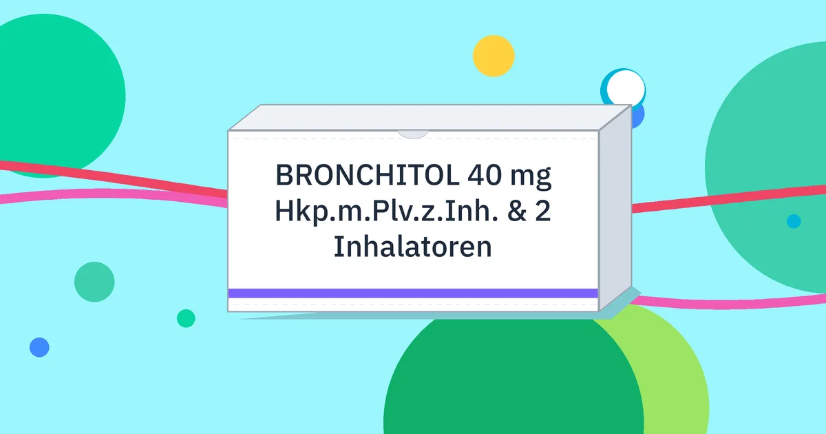 Symbolbild: Packung mit der Aufschrift BRONCHITOL 40 mg Hkp.m.Plv.z.Inh. & 2 Inhalatoren (PZN 15897154) – Verfügbarkeit und Bezug in Apotheken in Frankfurt am Main