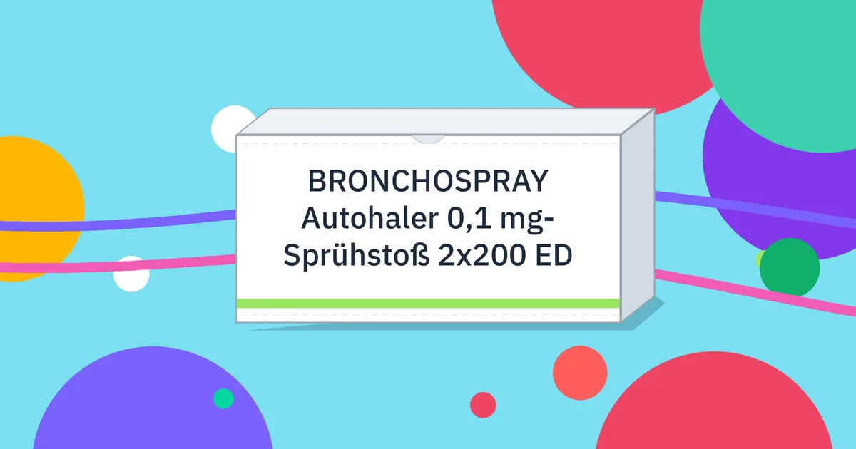 Symbolbild: Packung mit der Aufschrift BRONCHOSPRAY Autohaler 0,1 mg-Sprühstoß 2x200 ED (PZN 07820781) – Verfügbarkeit und Bezug in Apotheken in Frankfurt am Main
