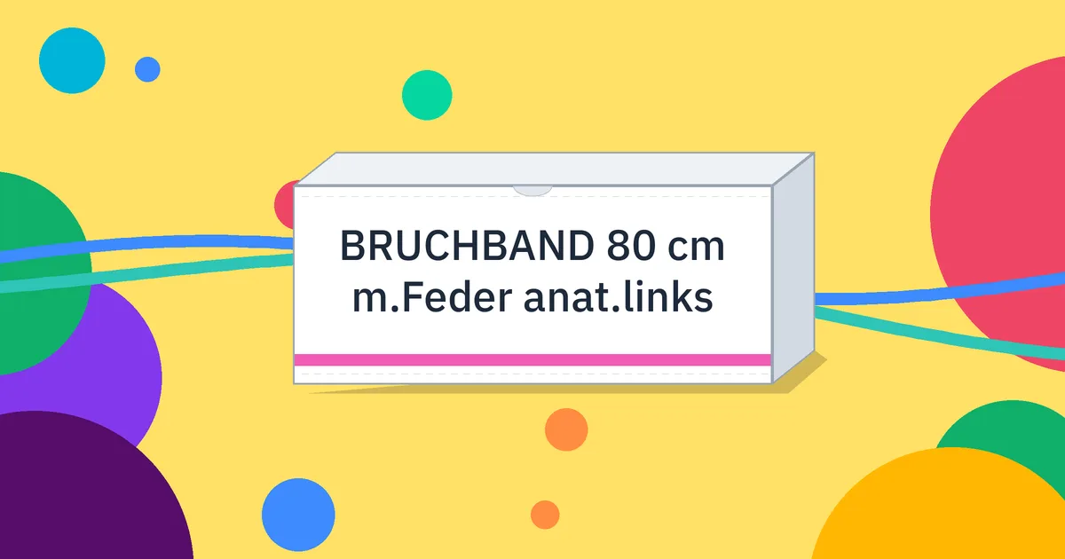 Symbolbild: Packung mit der Aufschrift BRUCHBAND 80 cm m.Feder anat.links (PZN 02007466) – Verfügbarkeit und Bezug in Apotheken in Frankfurt am Main