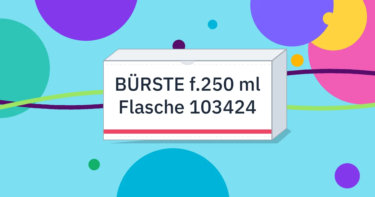 Symbolbild: Packung mit der Aufschrift BÜRSTE f.250 ml Flasche 103424 (PZN 03861777) – Verfügbarkeit und Bezug in Apotheken in Frankfurt am Main