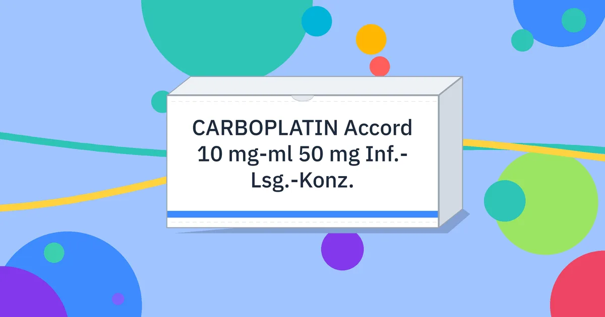 Symbolbild: Packung mit der Aufschrift CARBOPLATIN Accord 10 mg-ml 50 mg Inf.-Lsg.-Konz. (PZN 00252285) – Verfügbarkeit und Bezug in Apotheken in Frankfurt am Main