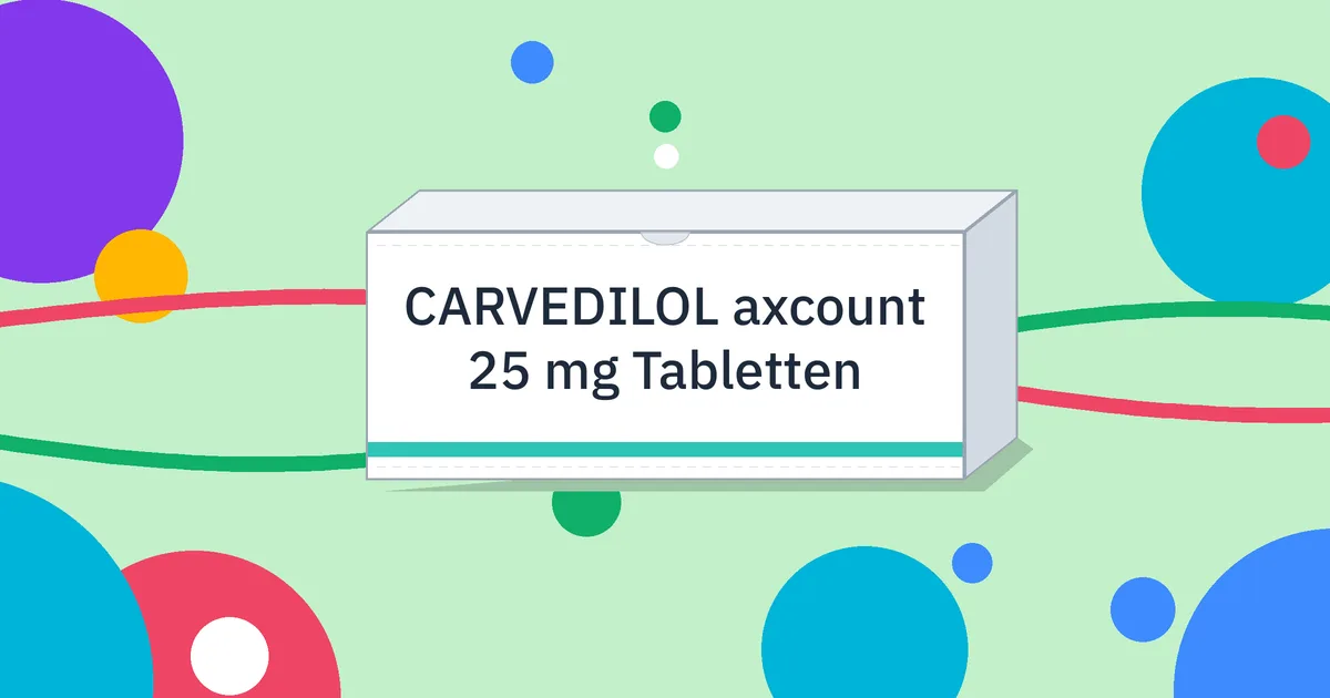 Symbolbild: Packung mit der Aufschrift CARVEDILOL axcount 25 mg Tabletten (PZN 05513916) – Verfügbarkeit und Bezug in Apotheken in Frankfurt am Main
