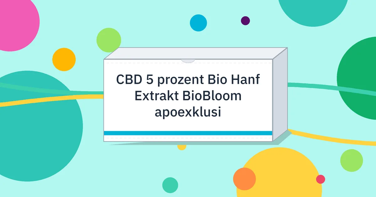 Symbolbild: Packung mit der Aufschrift CBD 5 prozent Bio Hanf Extrakt BioBloom apoexklusi (PZN 19065396) – Verfügbarkeit und Bezug in Apotheken in Frankfurt am Main