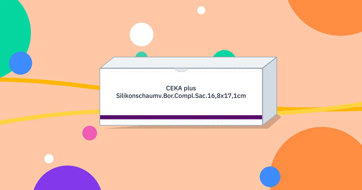 Symbolbild: Packung mit der Aufschrift CEKA plus Silikonschaumv.Bor.Compl.Sac.16,8x17,1cm (PZN 20378456) – Verfügbarkeit und Bezug in Apotheken in Frankfurt am Main