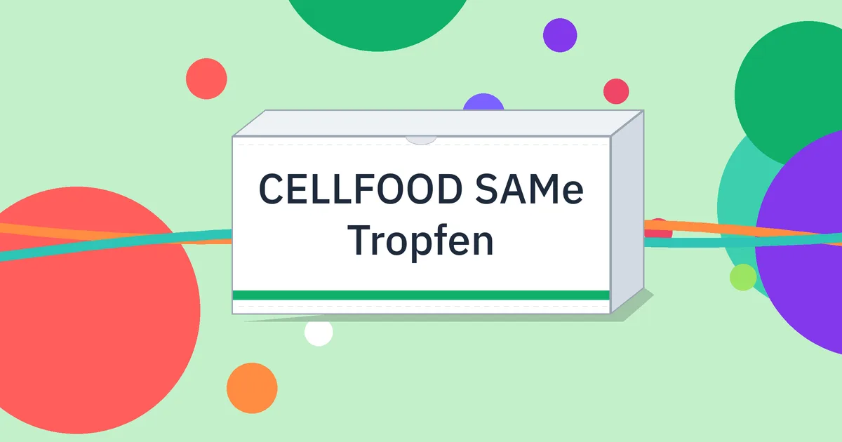 Symbolbild: Packung mit der Aufschrift CELLFOOD SAMe Tropfen (PZN 09513468) – Verfügbarkeit und Bezug in Apotheken in Frankfurt am Main