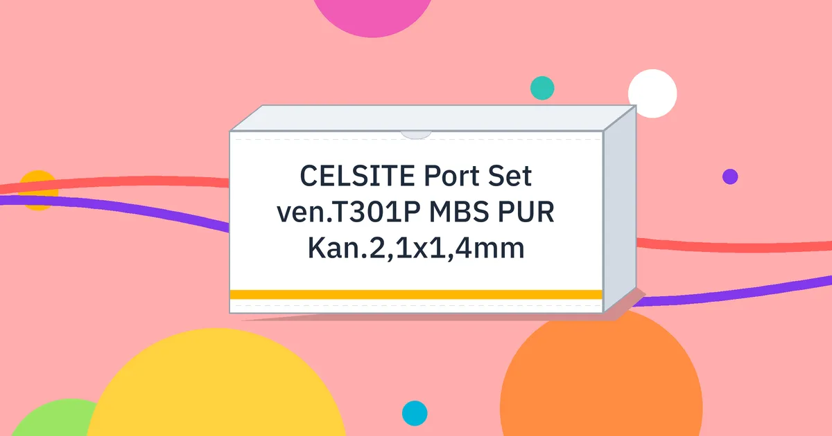 Symbolbild: Packung mit der Aufschrift CELSITE Port Set ven.T301P MBS PUR Kan.2,1x1,4mm (PZN 01057858) – Verfügbarkeit und Bezug in Apotheken in Frankfurt am Main
