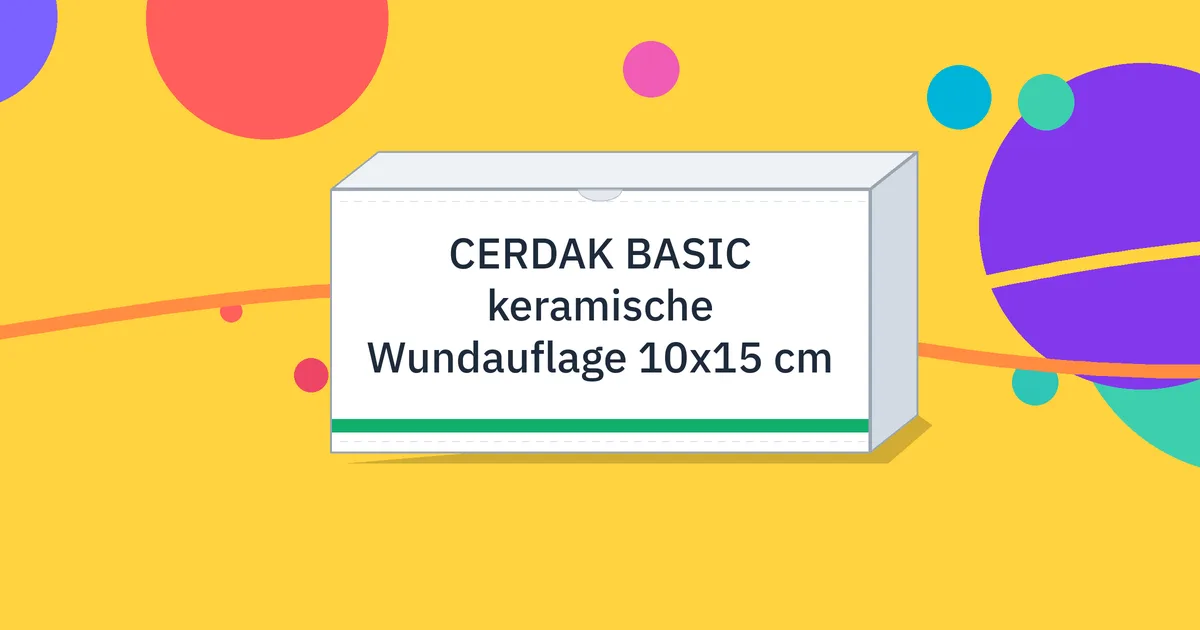 Symbolbild: Packung mit der Aufschrift CERDAK BASIC keramische Wundauflage 10x15 cm (PZN 19186958) – Verfügbarkeit und Bezug in Apotheken in Frankfurt am Main