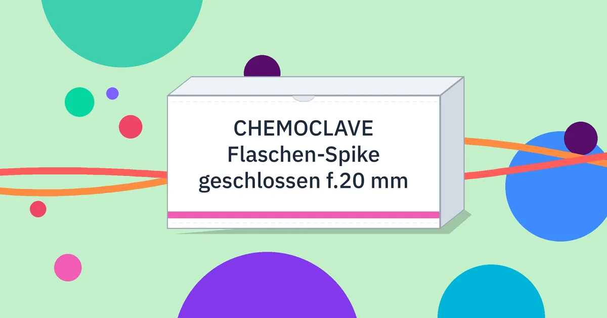 Symbolbild: Packung mit der Aufschrift CHEMOCLAVE Flaschen-Spike geschlossen f.20 mm (PZN 19443088) – Verfügbarkeit und Bezug in Apotheken in Frankfurt am Main