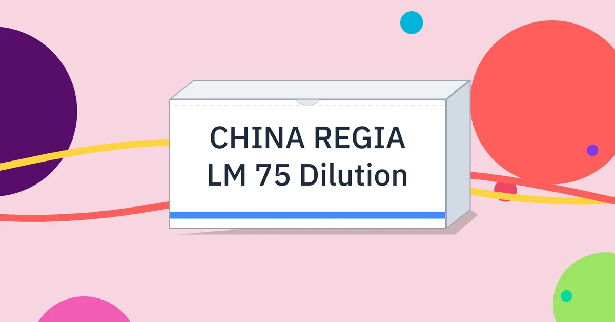 Symbolbild: Packung mit der Aufschrift CHINA REGIA LM 75 Dilution (PZN 12814529) – Verfügbarkeit und Bezug in Apotheken in Frankfurt am Main