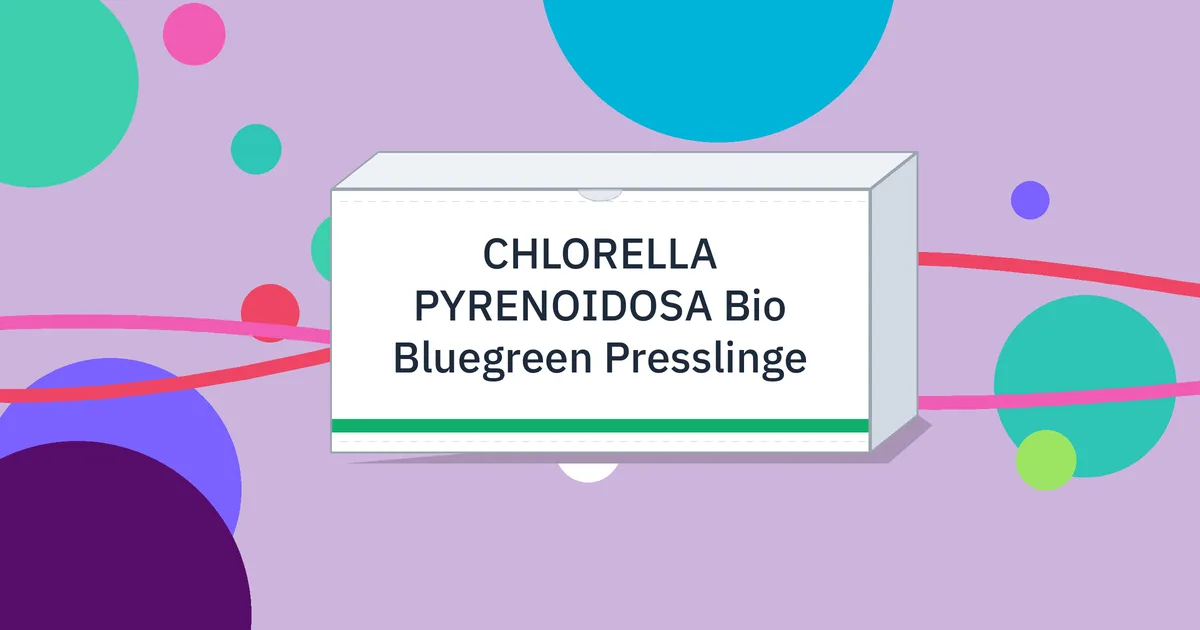Symbolbild: Packung mit der Aufschrift CHLORELLA PYRENOIDOSA Bio Bluegreen Presslinge (PZN 16128831) – Verfügbarkeit und Bezug in Apotheken in Frankfurt am Main