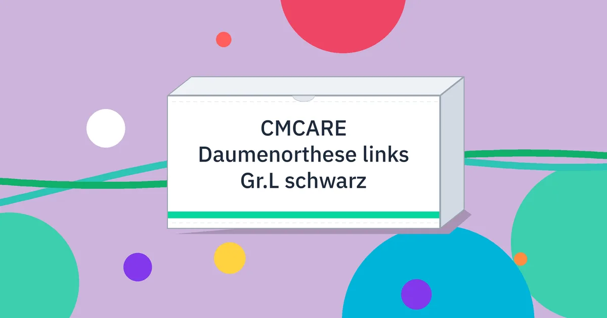 Symbolbild: Packung mit der Aufschrift CMCARE Daumenorthese links Gr.L schwarz (PZN 12467737) – Verfügbarkeit und Bezug in Apotheken in Frankfurt am Main
