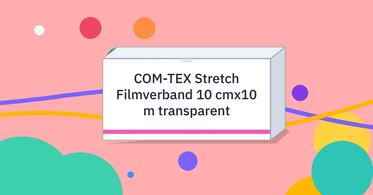 Symbolbild: Packung mit der Aufschrift COM-TEX Stretch Filmverband 10 cmx10 m transparent (PZN 10285825) – Verfügbarkeit und Bezug in Apotheken in Frankfurt am Main