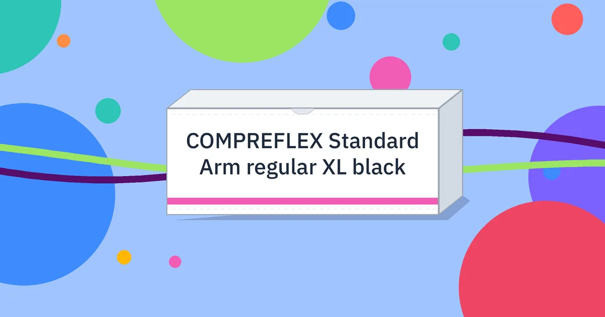 Symbolbild: Packung mit der Aufschrift COMPREFLEX Standard Arm regular XL black (PZN 19535471) – Verfügbarkeit und Bezug in Apotheken in Frankfurt am Main