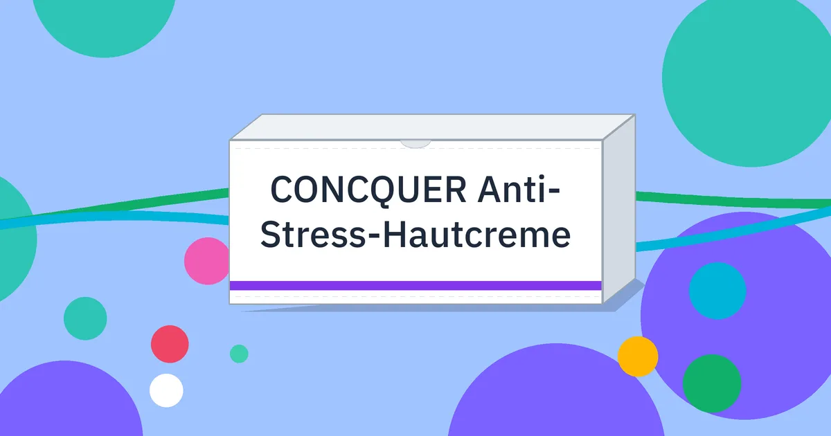 Symbolbild: Packung mit der Aufschrift CONCQUER Anti-Stress-Hautcreme (PZN 17292662) – Verfügbarkeit und Bezug in Apotheken in Frankfurt am Main