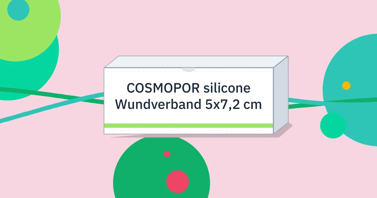 Symbolbild: Packung mit der Aufschrift COSMOPOR silicone Wundverband 5x7,2 cm (PZN 19215074) – Verfügbarkeit und Bezug in Apotheken in Frankfurt am Main