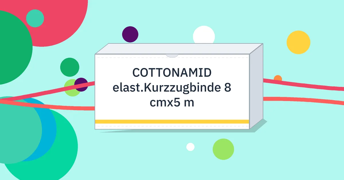 Symbolbild: Packung mit der Aufschrift COTTONAMID elast.Kurzzugbinde 8 cmx5 m (PZN 03046882) – Verfügbarkeit und Bezug in Apotheken in Frankfurt am Main