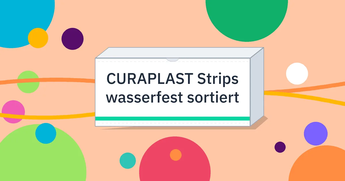 Symbolbild: Packung mit der Aufschrift CURAPLAST Strips wasserfest sortiert (PZN 03316809) – Verfügbarkeit und Bezug in Apotheken in Frankfurt am Main