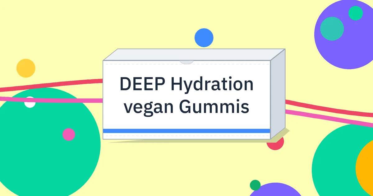 Symbolbild: Packung mit der Aufschrift DEEP Hydration vegan Gummis (PZN 19924037) – Verfügbarkeit und Bezug in Apotheken in Frankfurt am Main